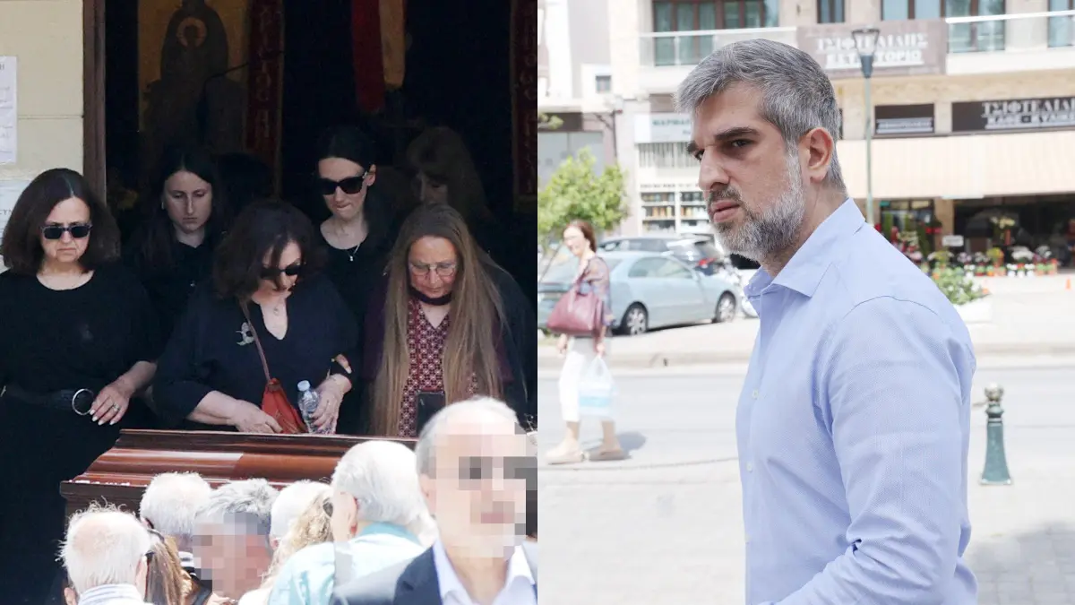 Κηδεία Αχιλλέα Θεοφίλου: Με θλιμμένο βλέμμα ο γιος του, Μάνος, στο ...